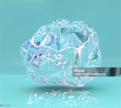 추상 둥근 유리 조성은 분산 및 무지개 빛깔의 효과와 구겨진 모양 크리스탈 볼 또는 구 청록색 배경에 홀로그램 그라데이션을 가진 맑은 유체 설계 요소 3d 렌더 구에 대한