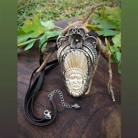 Native American Indian Chief Carved Bone Necklace Yellowstone Spirit