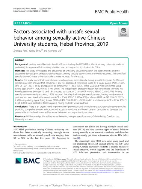 Pdf Factors Associated With Unsafe Sexual Behavior Among Sexually Active Chinese University