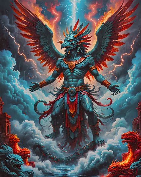 Ai Art Mexican Folk Art Ancient Aztec Gods With Quetzalcoatl 1 By