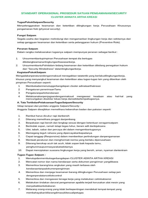 Sop Satuan Pengamanan Security Pdf