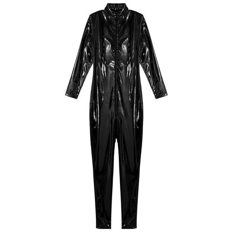Herren Wetlook Bodysuit Lackleder Body Unterhemd Overalls Dessous