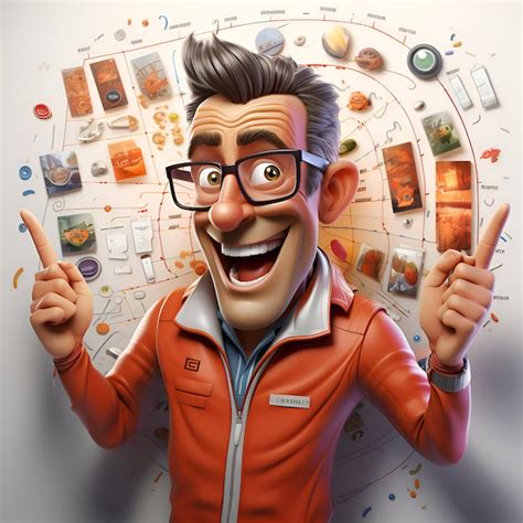 Premium Photo Funny Cartoon Man In Orange Jacket And Eyeglasses 3d Rendering