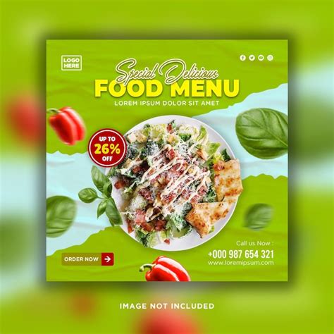 맛있는 음식 메뉴 및 레스토랑 소셜 미디어 게시물 템플릿 프리미엄 Psd 파일