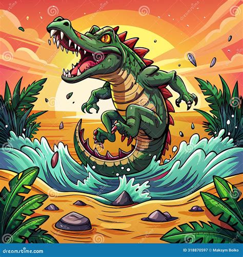 Scared Crocodile Sticker On Isolated Tansparent Background Png Logo Generative Ai Royalty