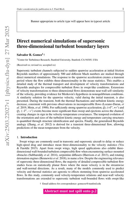 (PDF) Direct numerical simulations of supersonic three-dimensional turbulent boundary layers