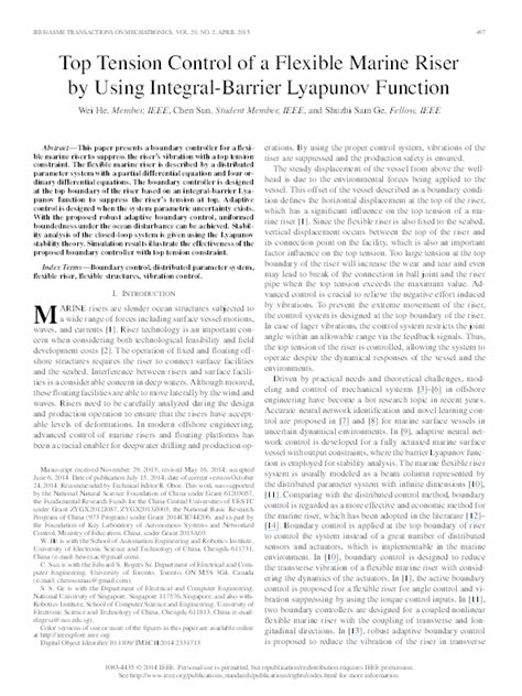 Pdf Top Tension Control Of A Flexible Marine Riser By Using Integral