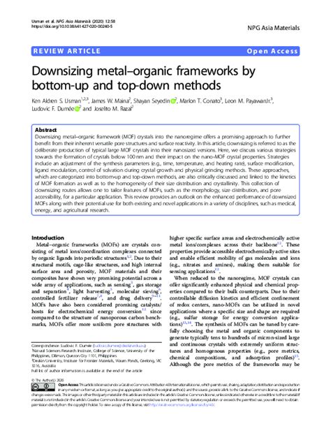 pdf downsizing metal organic frameworks by bottom up and top down methods