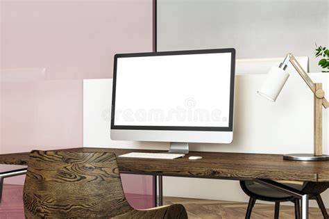 Modern Office Workspace With A Computer Monitor On A Wooden Desk