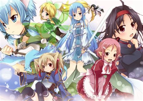 Asuna Sinon Leafa Silica Yuuki And More Sword Art Online Drawn By Nora Toro Danbooru