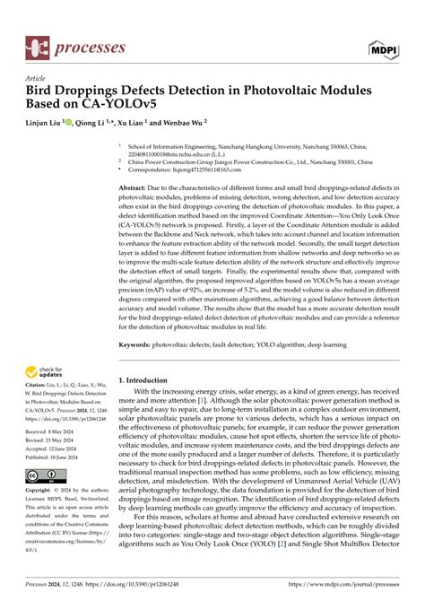 Pdf Bird Droppings Defects Detection In Photovoltaic Modules Based On Ca Yolov5