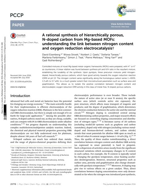 Pdf A Rational Synthesis Of Hierarchically Porous N Doped Carbon From Mg Based Mofs
