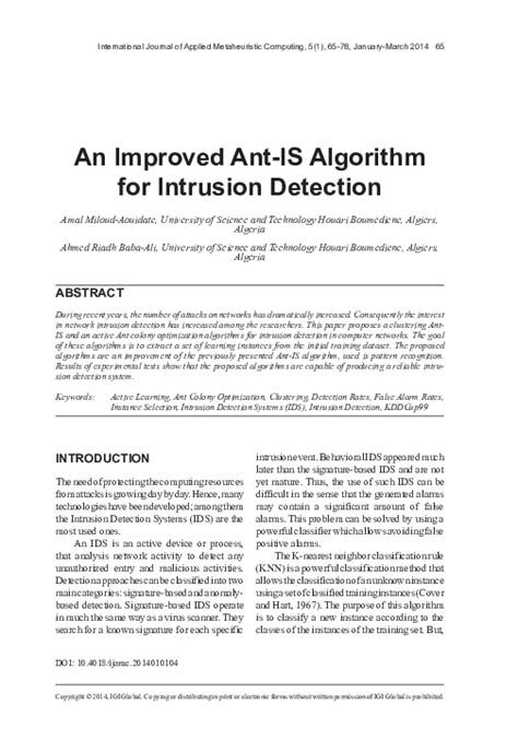 Pdf An Improved Ant Is Algorithm For Intrusion Detection Riadh Baba