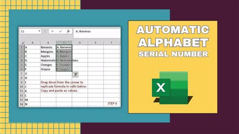 how to automatic alphabet serial numbers in microsoft excel youtube