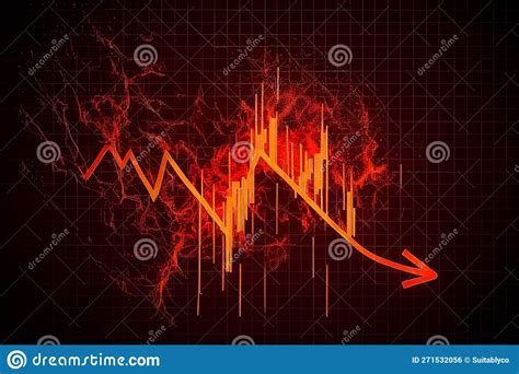 Financial Market Graph Chart Going Down Trend Red Arrow Down With Fire Explosion From Investment
