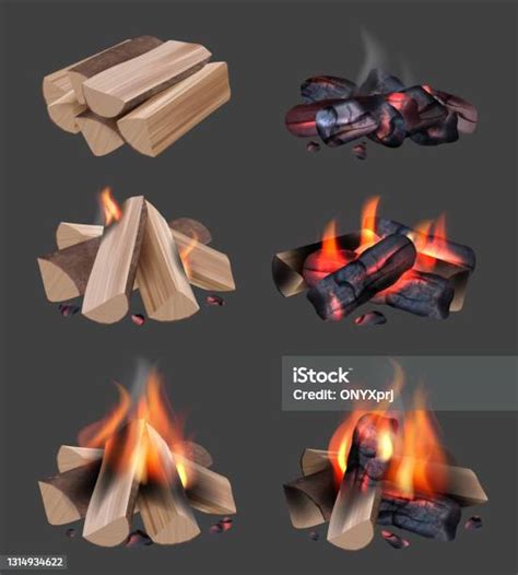 캠프 파이어 불꽃 모닥불 밝은 불타는 불꽃 괜찮은 벡터 일러스트 세트야외 캠핑 현실적인 컬렉션 가연성에 대한 스톡 벡터 아트 및 기타 이미지 Istock