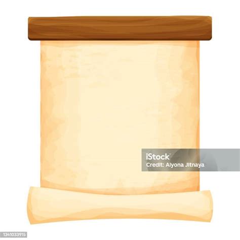 흰색 배경에 고립 된 만화 스타일의 양피지 스크롤나무 판자 프레임 중세 패널 메뉴 빈 Gui 자산 간판 벡터 일러스트레이션 양피에 대한 스톡 벡터 아트 및 기타 이미지