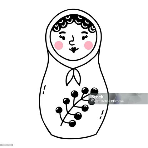 귀여운 마트리오슈카 러시아어 인형 낙서 스타일의 벡터 그림입니다 어린이를위한 색칠 공부책 0명에 대한 스톡 벡터 아트 및 기타