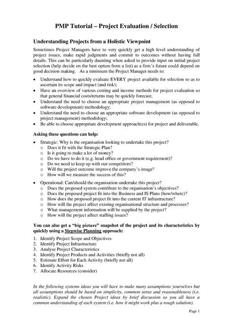 31272 tutorial week 06 project evaluation and selection page 1 pmp