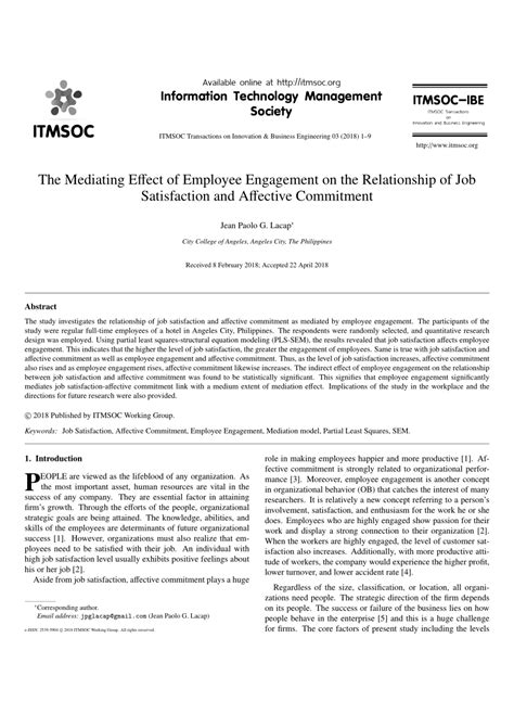 Pdf The Mediating Effect Of Employee Engagement On The Relationship