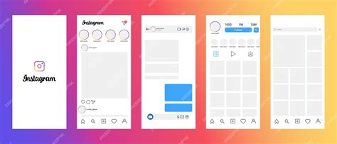 Instagram 디자인 인스 타 그램 화면 소셜 미디어 및 소셜 네트워크 인터페이스 템플릿 설정 Instagram 사진 프레임 스토리 좋아하는 스트림 피드백 개인 프로필