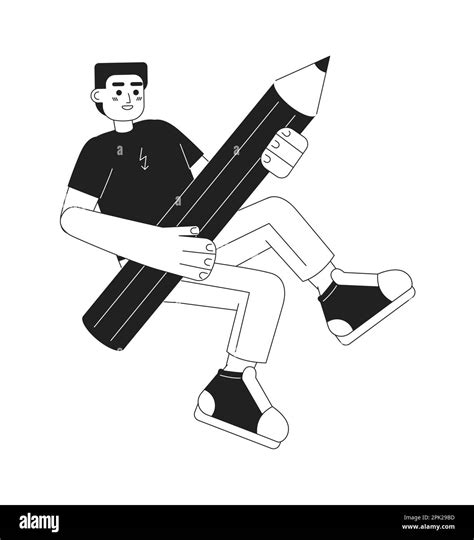 Designer Artist With Pencil Monochromatic Flat Vector Character Stock Vector Image And Art Alamy
