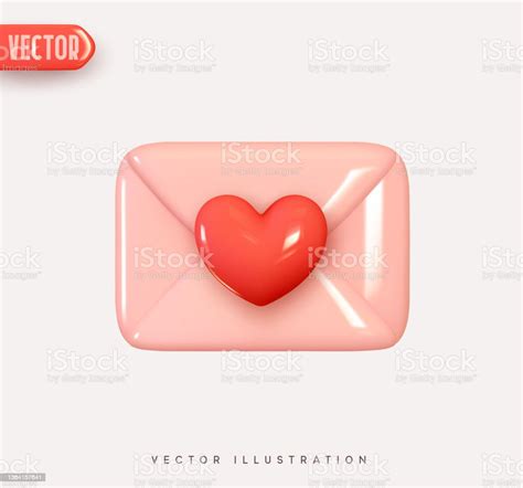 3d 벡터 아이콘 봉투 편지 빨간 마음이있는 메일 편지 로맨틱 한 디자인을위한 현실적인 요소 분홍색 배경의 격리된 개체 러브레터에 대한 스톡 벡터 아트 및 기타 이미지