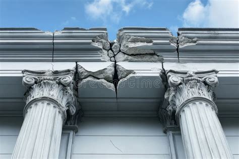 Cracked Columns Of Classical Building Symbolizing Collapse Stock Image Image Of Security