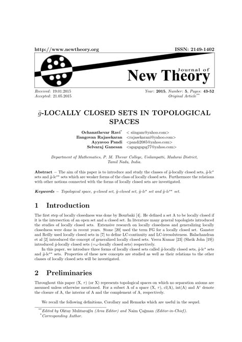 Pdf ¨ G Locally Closed Sets In Topological Spaces