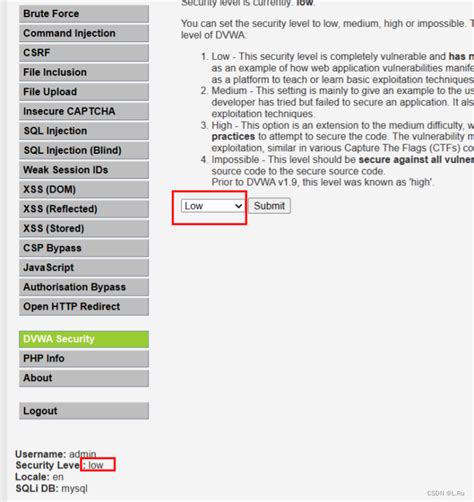 Dvwa Sql Injection模块展开实验dvwa Sql Injection Low Csdn博客