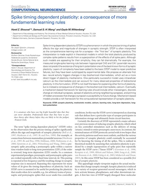 Pdf Spike Timing Dependent Plasticity A Consequence Of More Fundamental Learning Rules