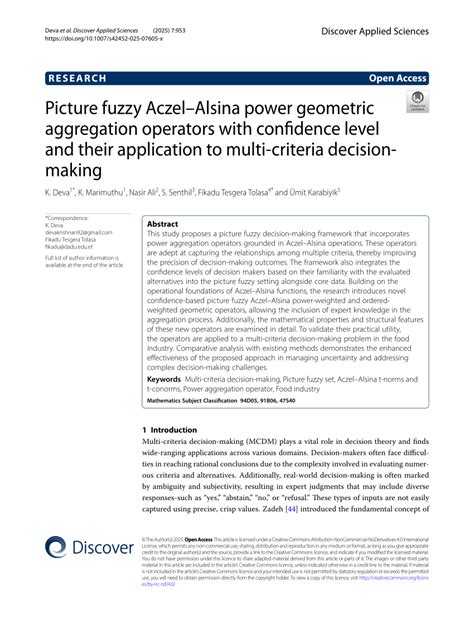Pdf Picture Fuzzy Aczelalsina Power Geometric Aggregation Operators With Confidence Level And