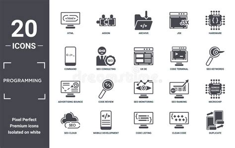 Conjunto De Iconos De Programación Incluir Elementos Creativos Como Código De Hardware Html