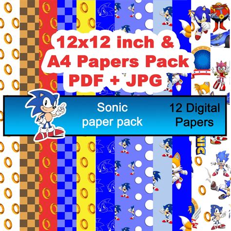 Sonic Digital Papers Scrapbook Sonic 10 Designs 12x12in 30x30 Cm