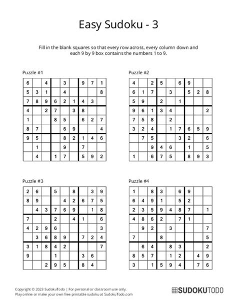 9x9 Easy Sudoku Puzzles Printable