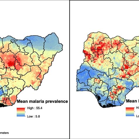 District Level Mean Predicted Prevalence Maps Of Malaria And Lf Download Scientific Diagram