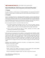 Whs Hazard Identification Risk Assessment And Control Procedure V Docx Abd Warehousing