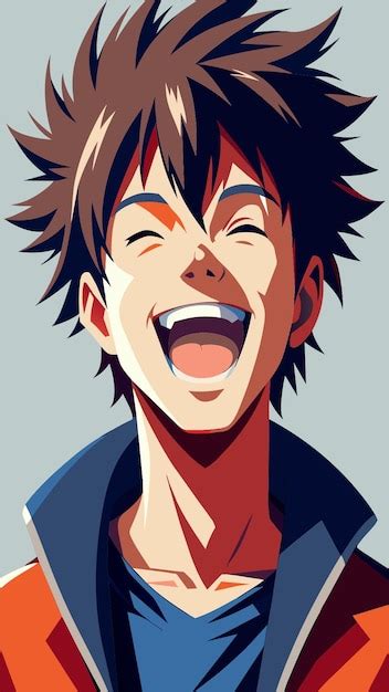 Anime Young Man Laughing Simple White Background Vector Illustration