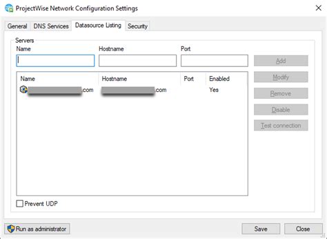 Adding Servers To The Network Configuration Settings Dialog