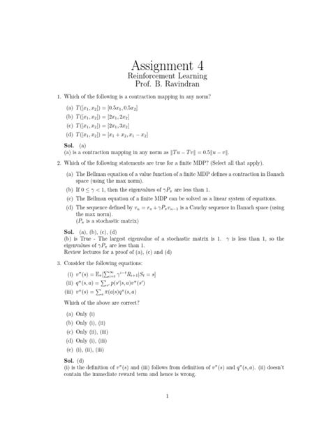 Assignment 4 Reinforcement Learning Prof B Ravindran Pdf