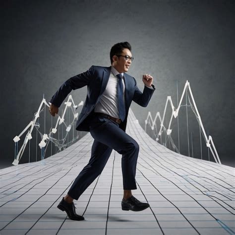 Businessman Running On Graph Line Up Go To The Success Graph Premium