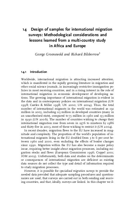 Pdf 14 Design Of Samples For International Migration Surveys Methodological Considerations