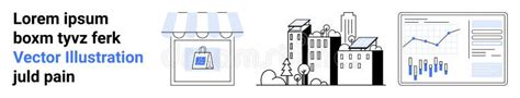 Modern Urban Cityscape With Online Storefront And Data Analytics Dashboard Stock Illustration