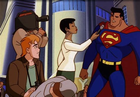 Download Superman Flying Over Metropolis In Superman The Animated