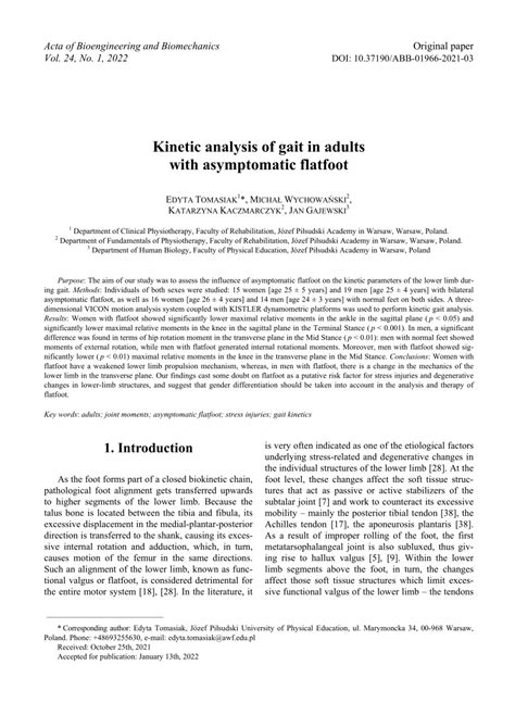Pdf Kinetic Analysis Of Gait In Adults With Asymptomatic Flatfoot
