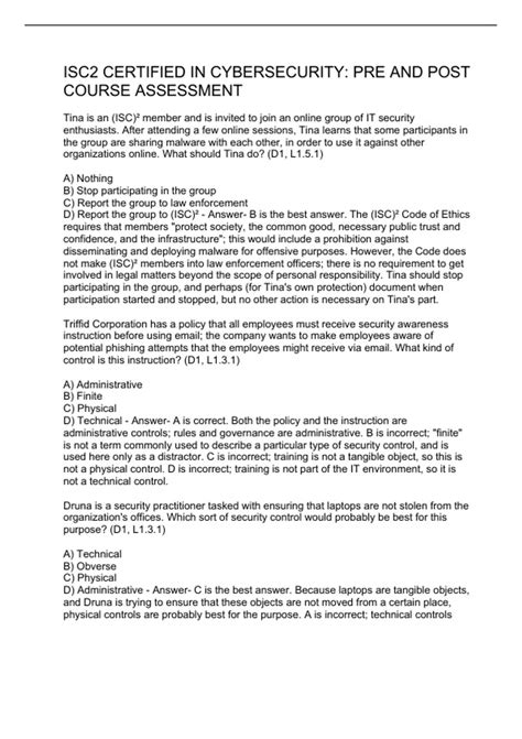 Isc2 Certified In Cybersecurity Pre And Post Course Assessment Cissp Official Isc2 Practice