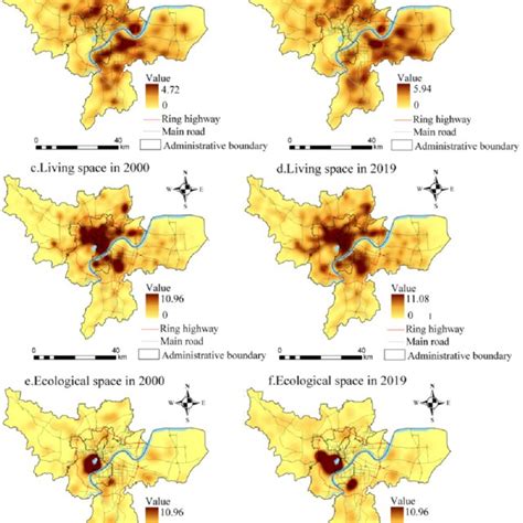 Kernel Density Maps Of Production Living Ecological Spaces In Hangzhou
