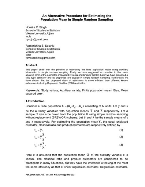Pdf An Alternative Procedure For Estimating The Population Mean In Simple Random Sampling