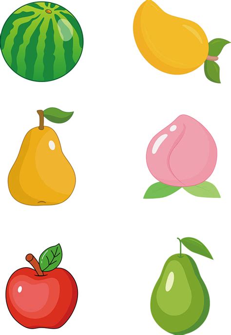 水果简笔画 西瓜、桃子、苹果、芒果、梨
