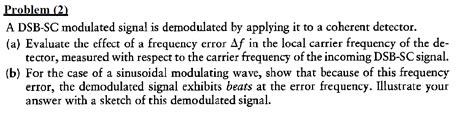 Solved A Problem A DSB SC Modulated Signal Is Chegg Com